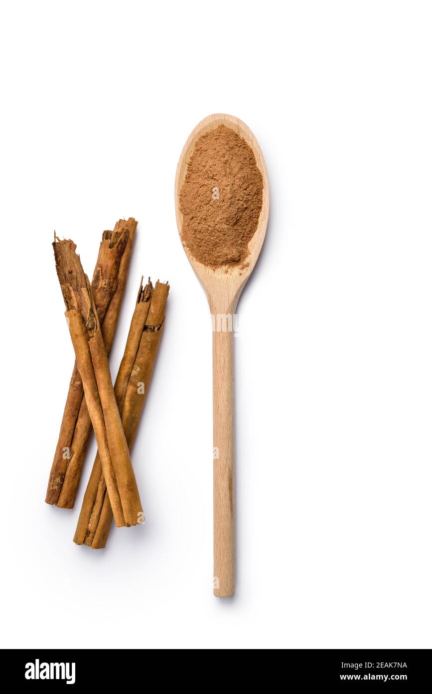 Closeup bunch cinnamon powder hi-res stock photography and images - Alamy