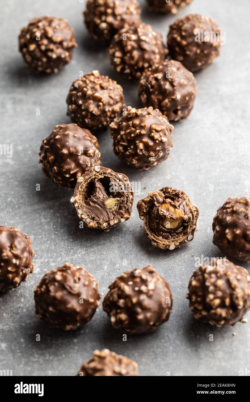 Sweet chocolate truffles. Tasty belgian pralines balls Stock Photo - Alamy