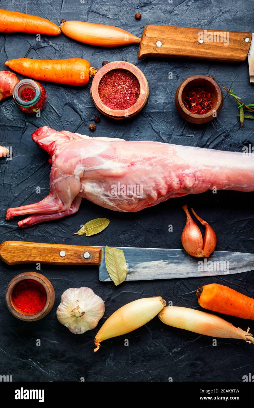 Raw rabbit meat Stock Photo - Alamy