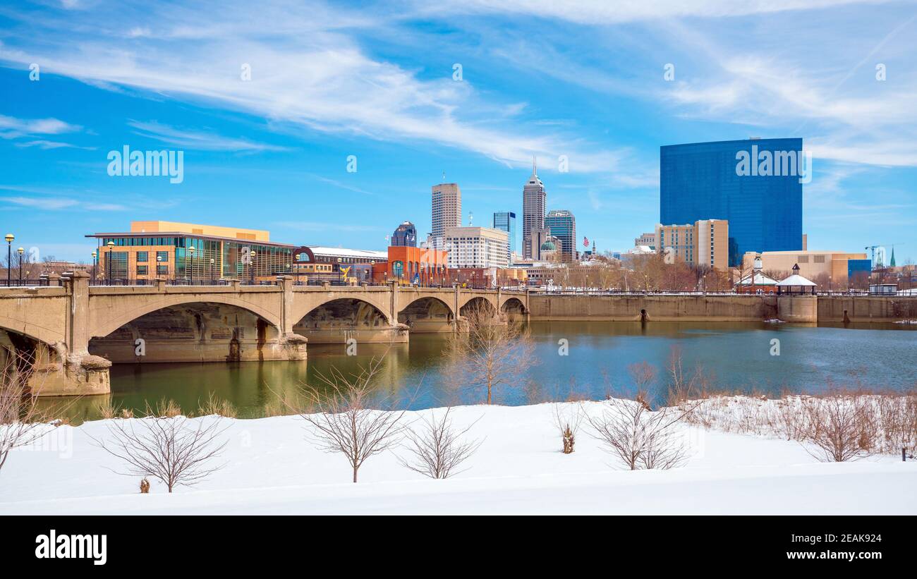 Downtown Indianapolis skyline with blue sky Stock Photo - Alamy