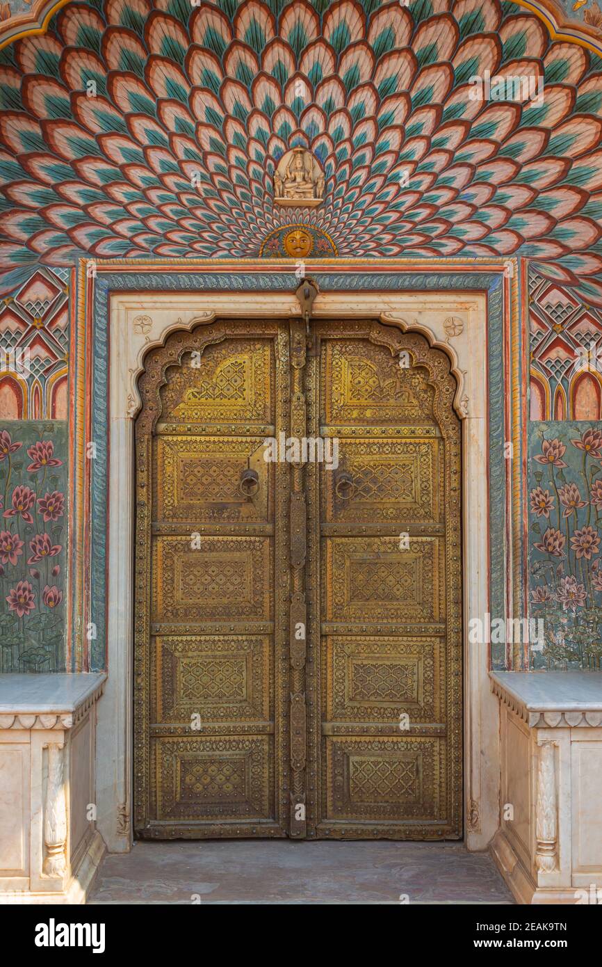 Lotus gate of City Palace with flower pattern, it represents summer and ...