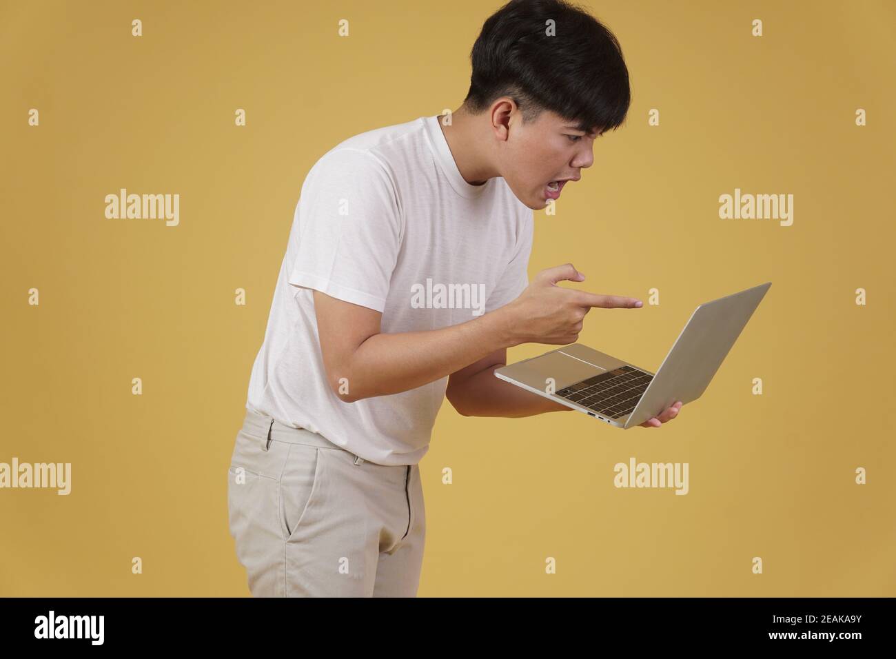 aggressive angry upset furious young asian man scolding screaming ...