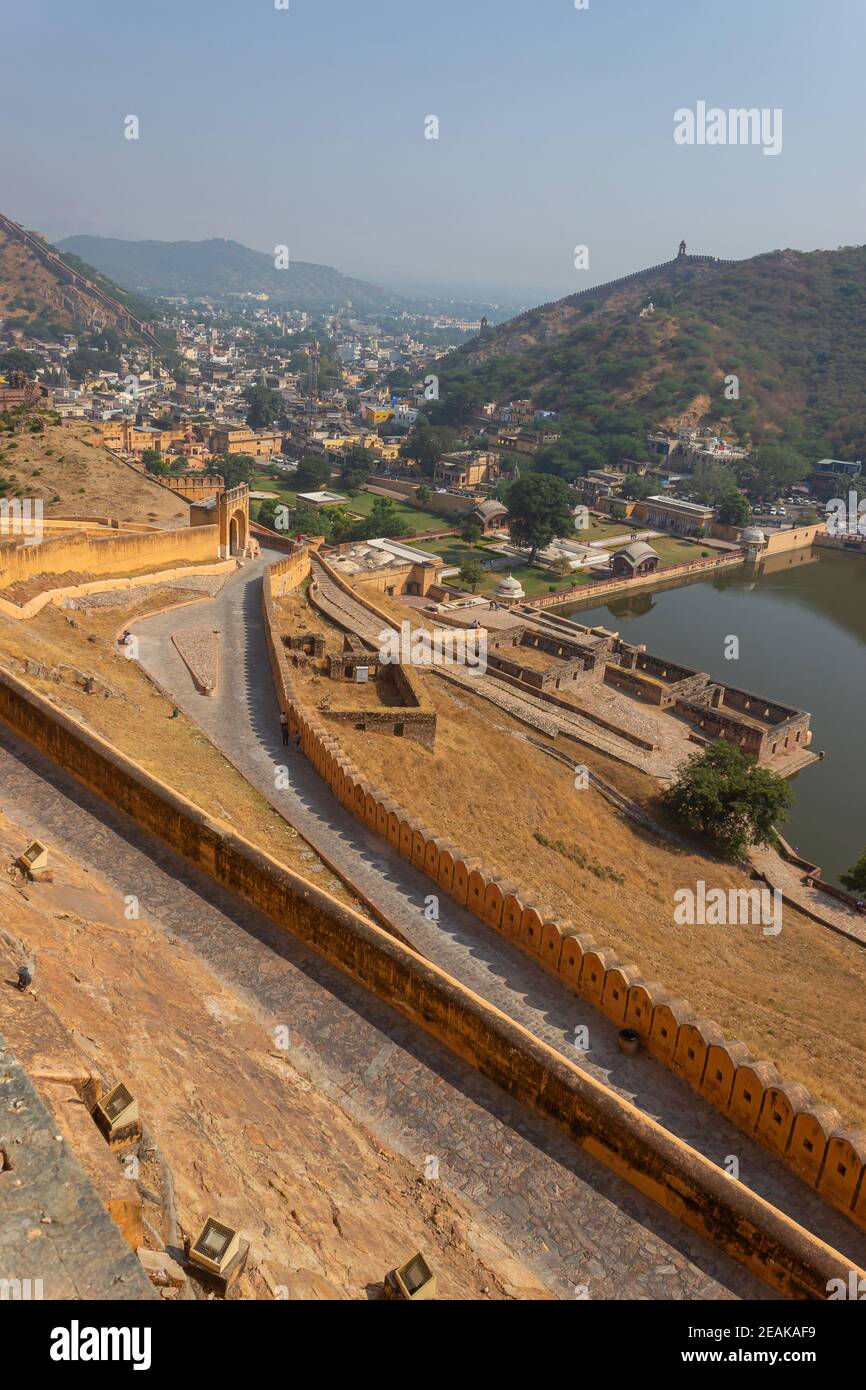 Pathway of Amber Fort used for elephant rides for tourists. Jaipur ...