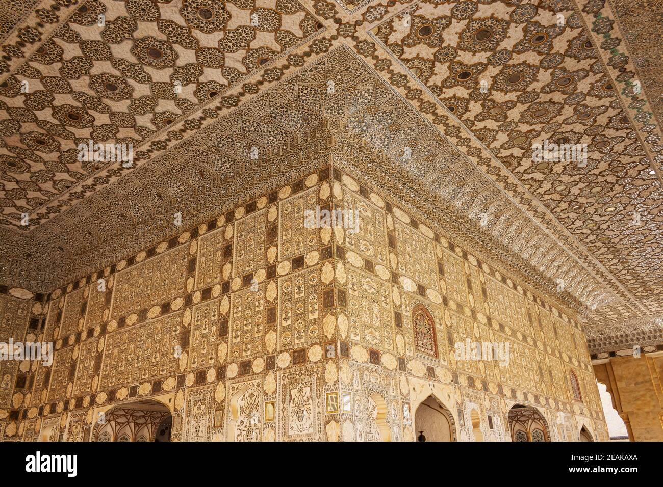 Mirror mosaics at Sheesh Mahal, mirror palace, Amer Fort, Jaipur ...
