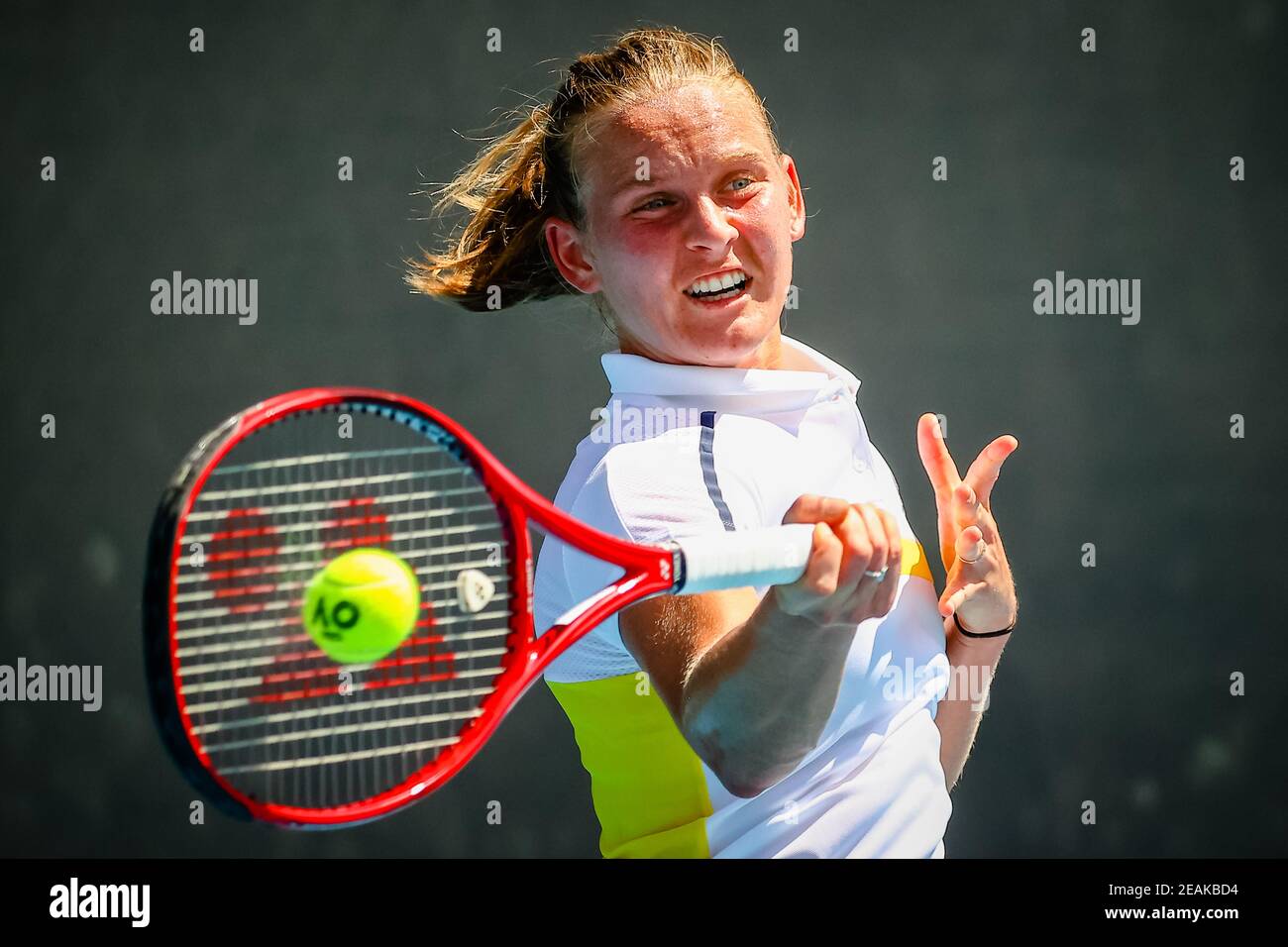 French Fiona Ferro pictured in action during a tennis match between ...