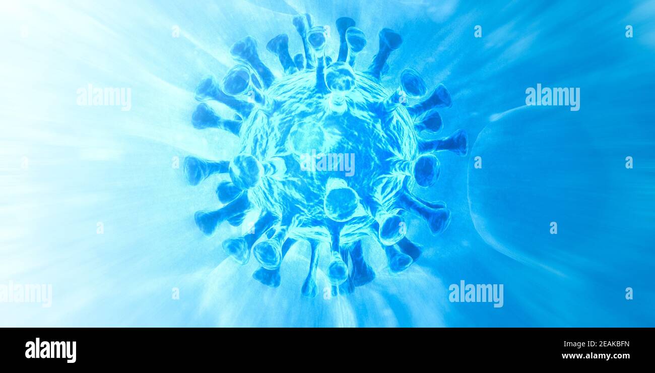 glowing digital 3d virus. background corona virus concept microbe. blue ...