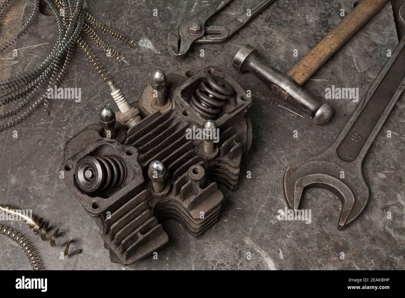 Old tools set on a vintage metallic background Stock Photo - Alamy