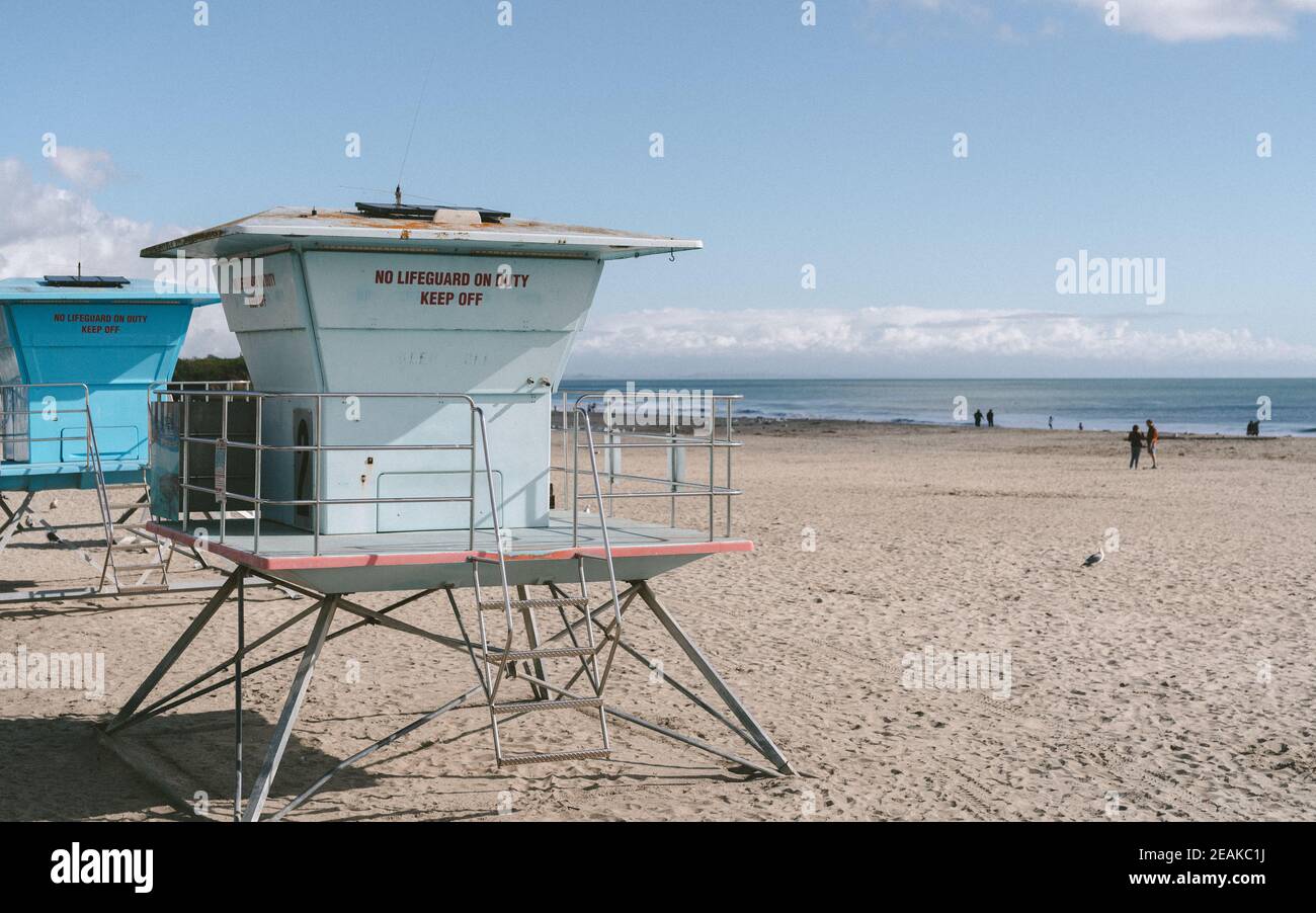 Closeup shot of lifeguard stands on the sandy be Stock Photo - Alamy