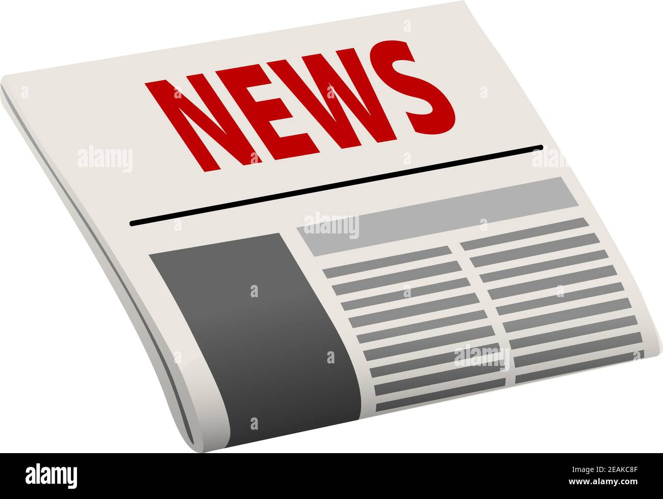 Folded angled cartoon newspaper with perspective and the header in red ...