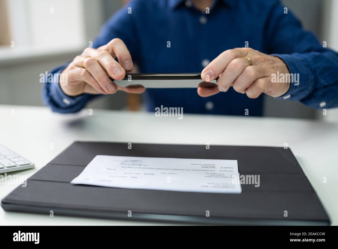 Remote Check Deposit Using Mobile Photo. Scanning Documents Stock Photo ...