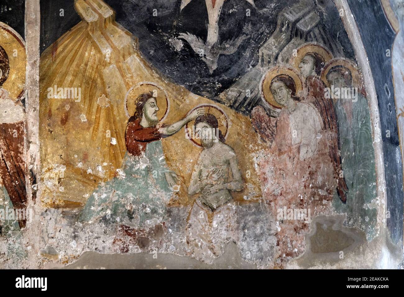 Baptism of the Lord, fresco in the Saint Naum Monastery near Ohrid in ...