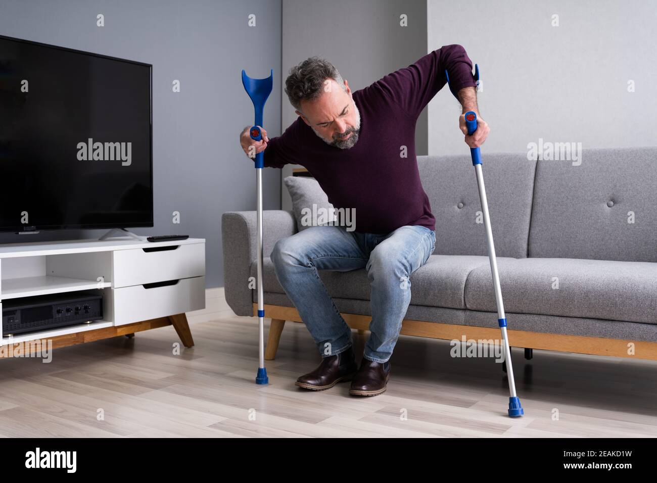 Man With Broken Leg After Accident Stock Photo - Alamy