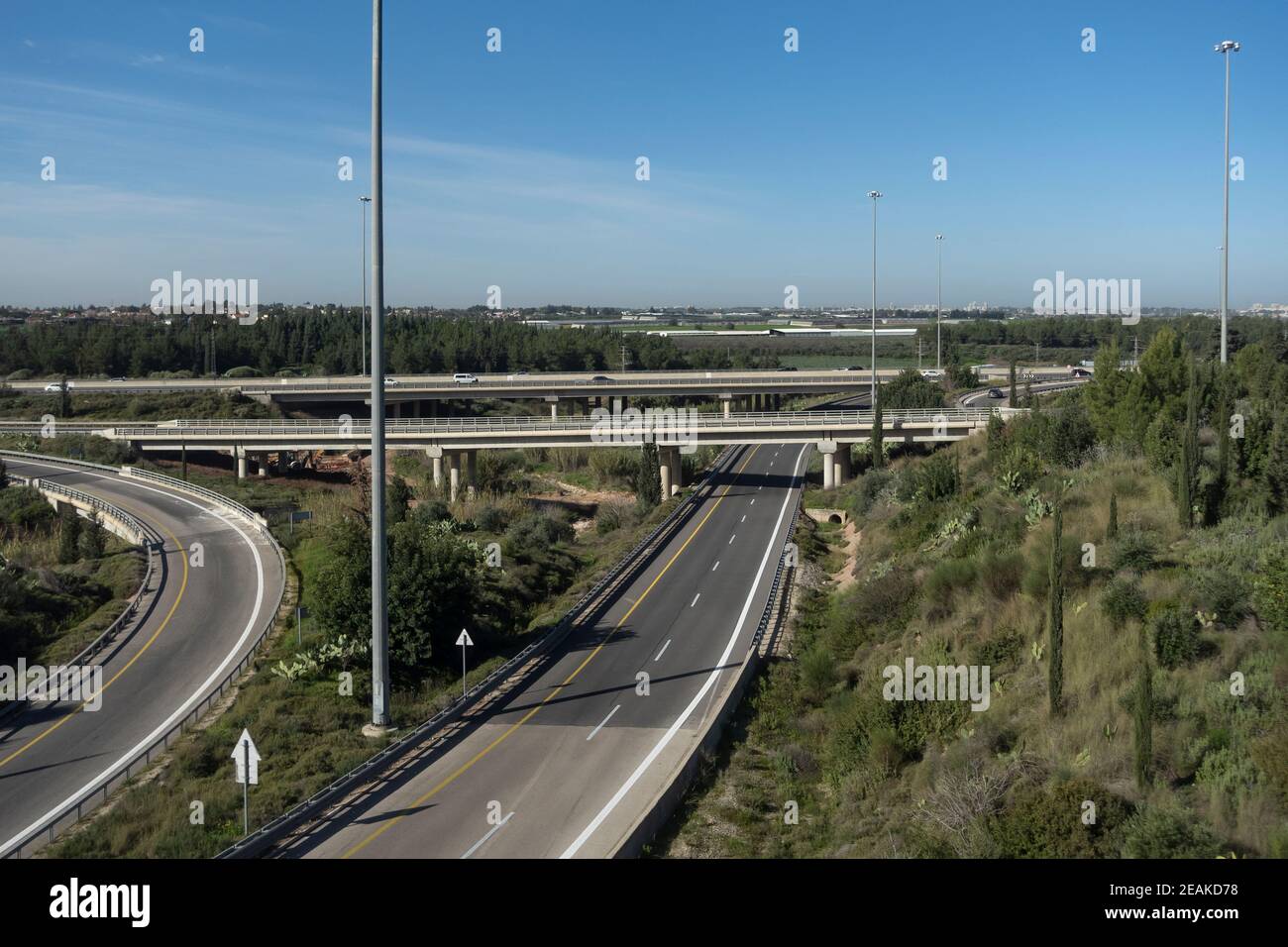 Junction roads along Highway 1 near Ben Gurion Interchange central ...