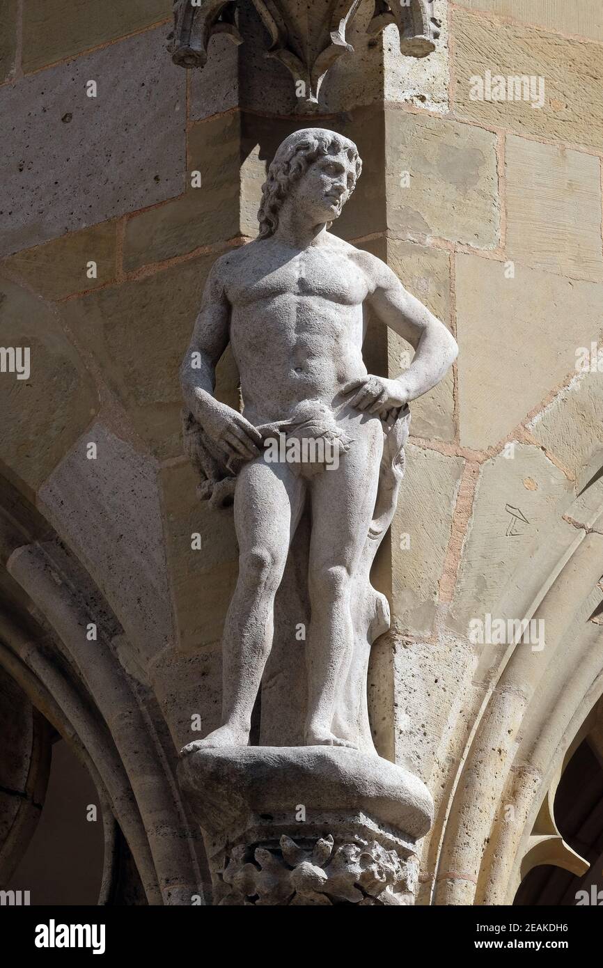 Adam, statue on facade of the St James Church in Rothenburg ob der ...