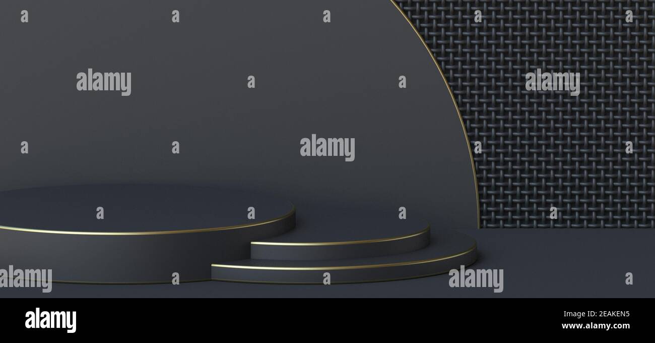 Abstract background golden outlined cylinders stage with mesh texture ...
