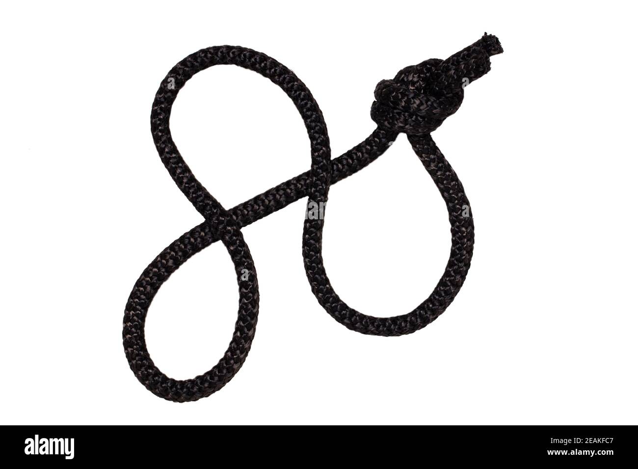 Rope isolated. Closeup of black rope with knot, isolated on a white ...