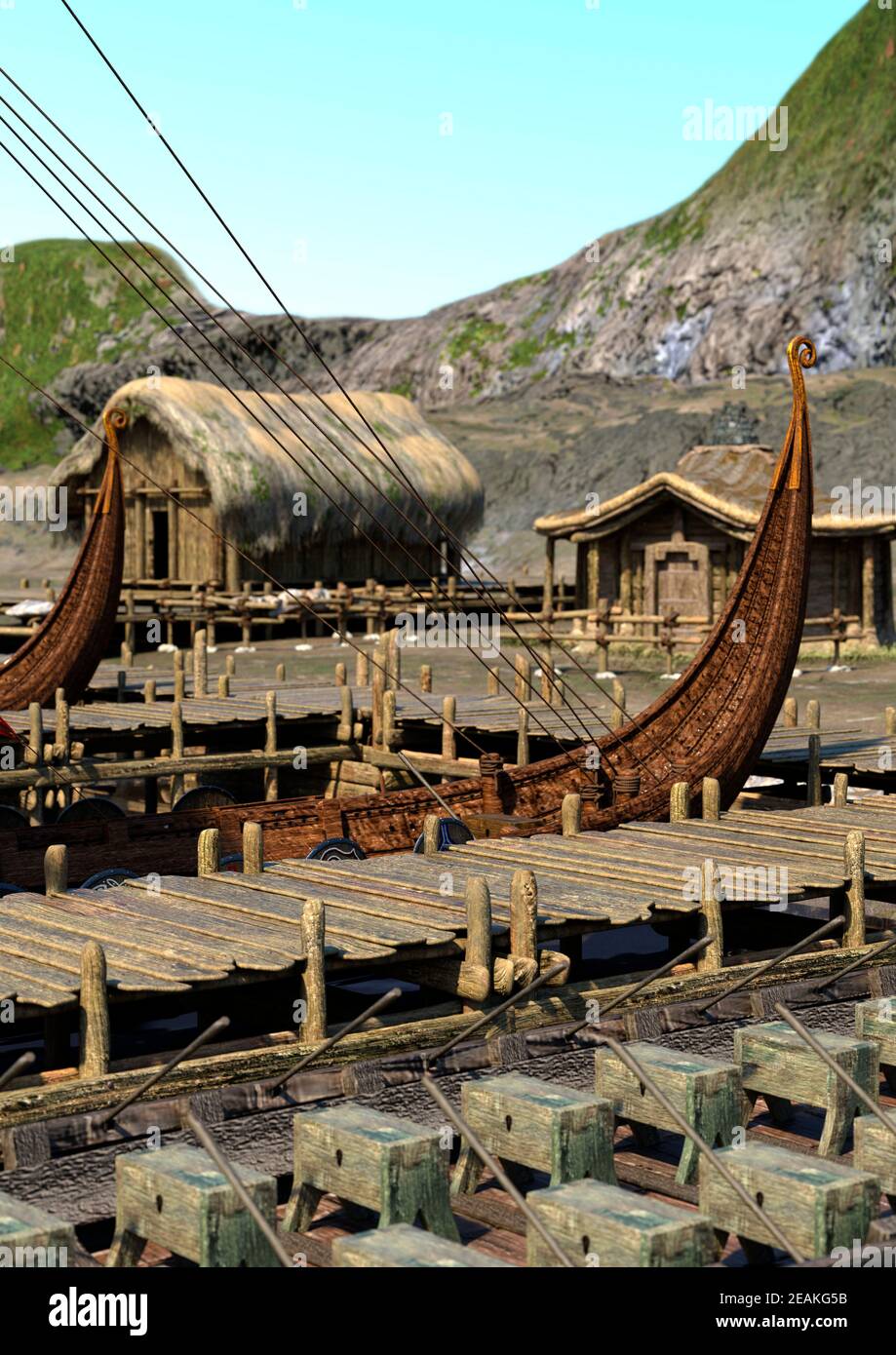 3D Rendering Vikings Village Stock Photo - Alamy