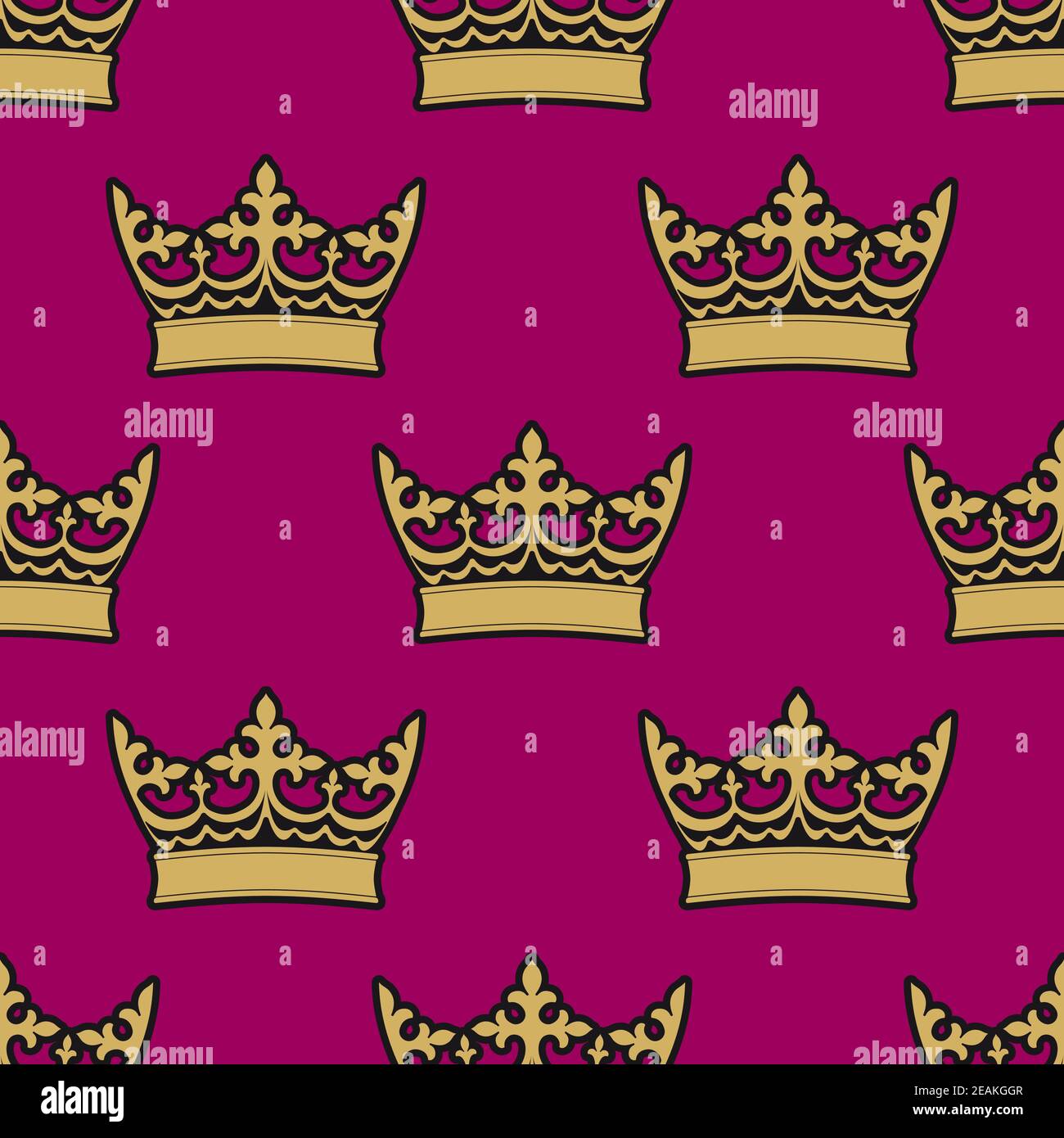 Heraldic seamless pattern with gold royal crowns on purple background ...