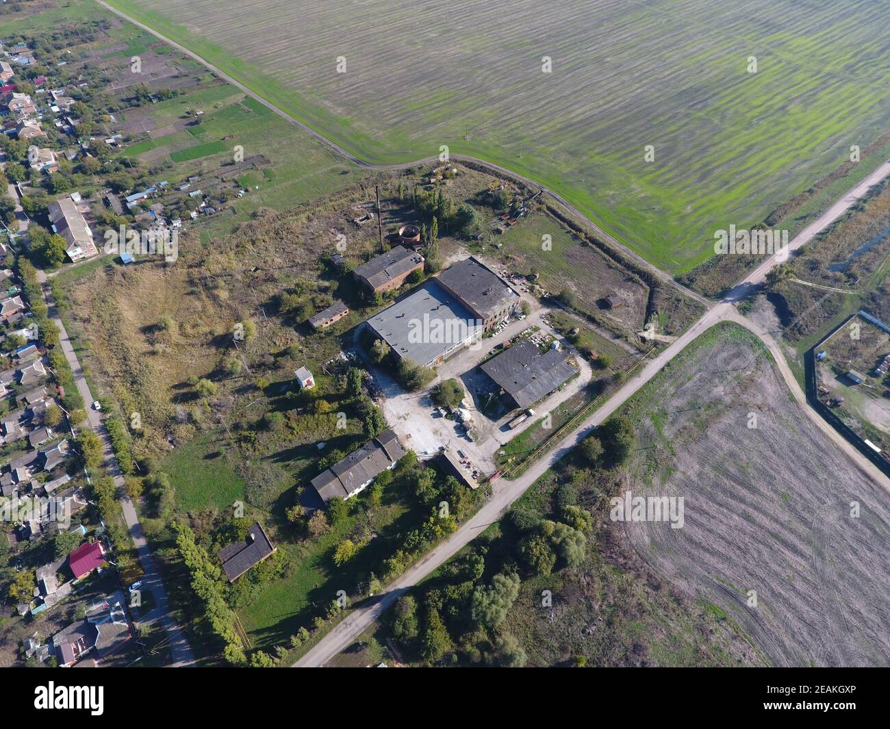 Abandoned and plundered ether-oil factory in the village Stock Photo ...
