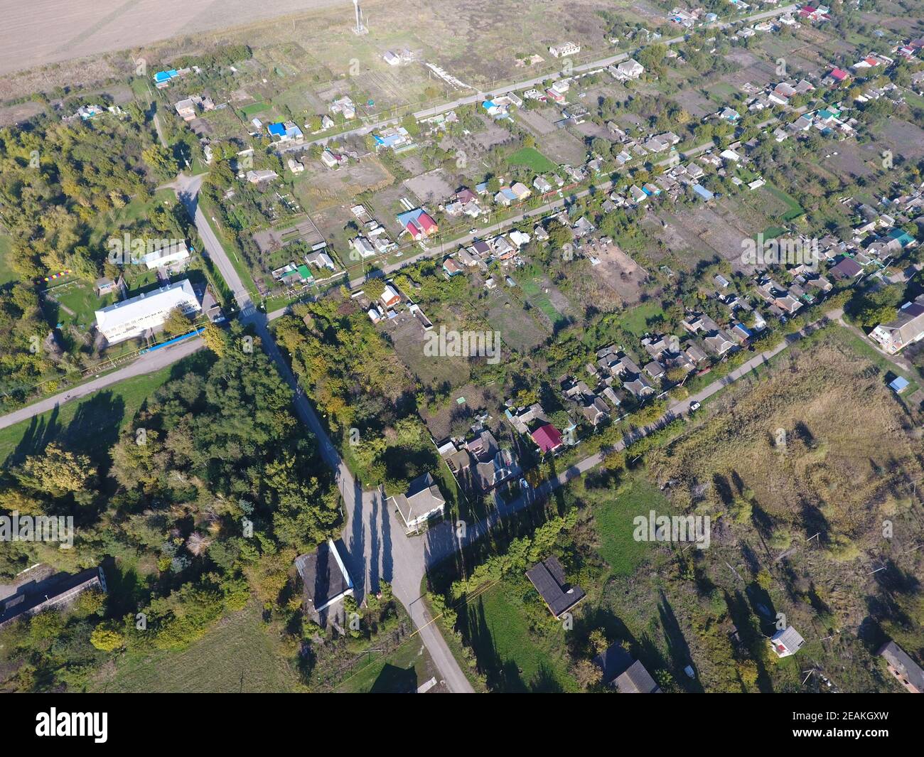 Top view of the village. One can see the roofs of the houses and ...