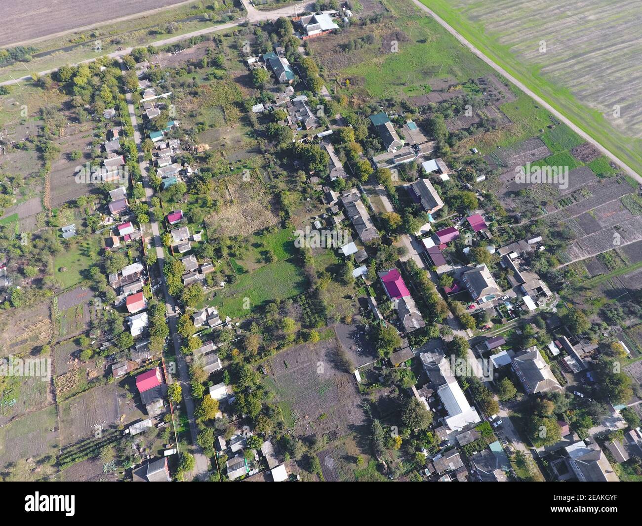 Top view of the village. One can see the roofs of the houses and ...