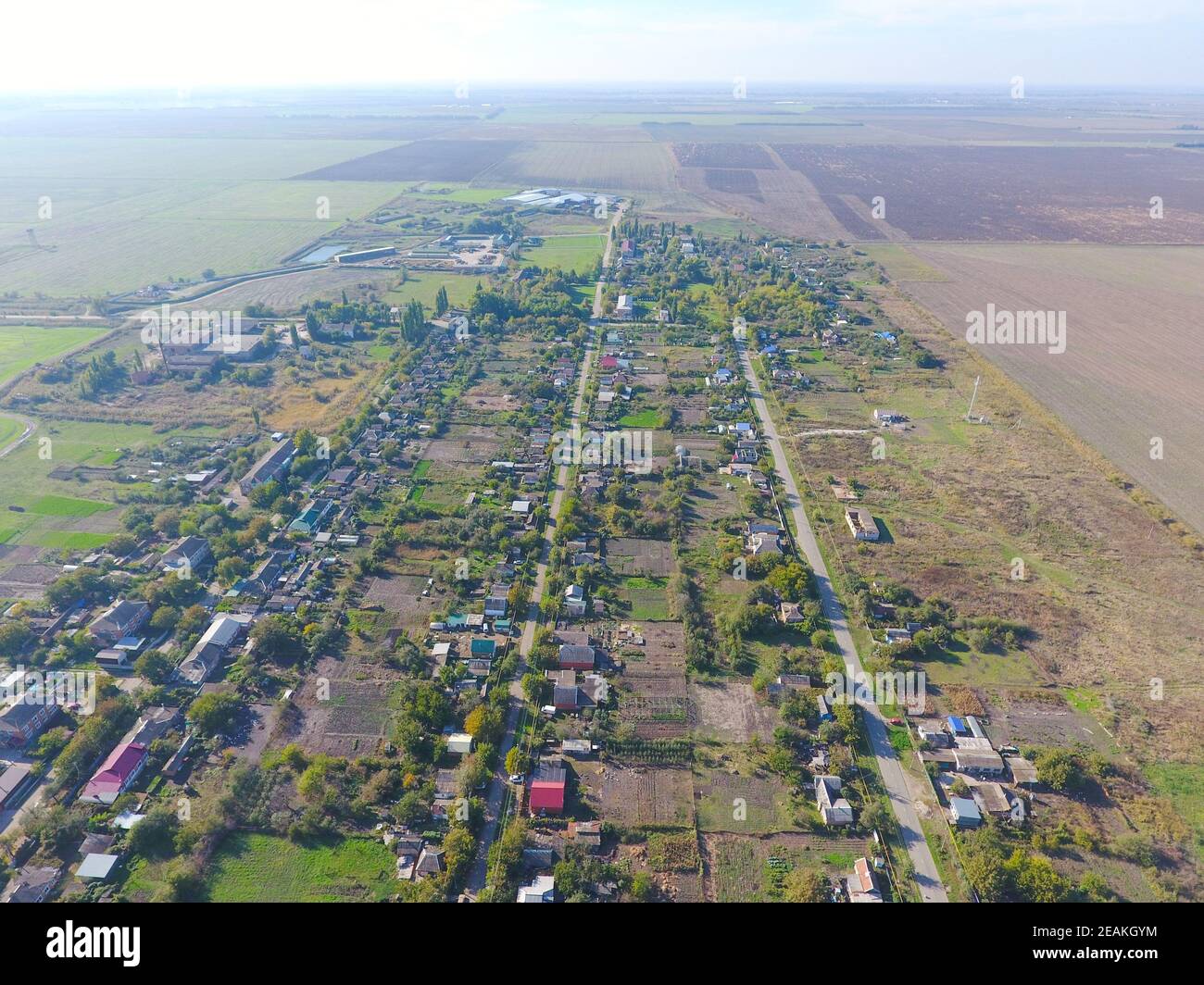 Top view of the village. One can see the roofs of the houses and ...