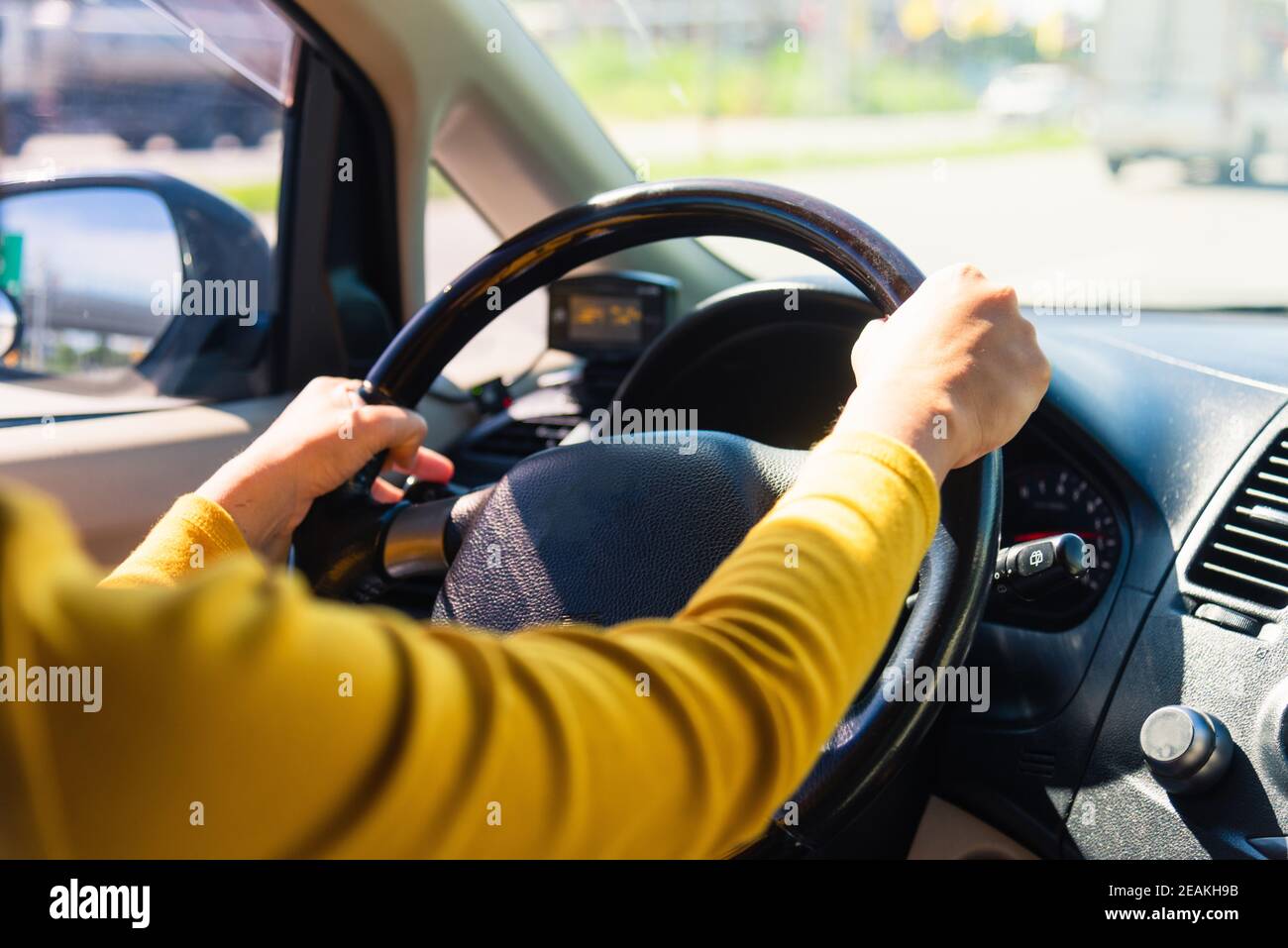 woman while driving the car Stock Photo - Alamy