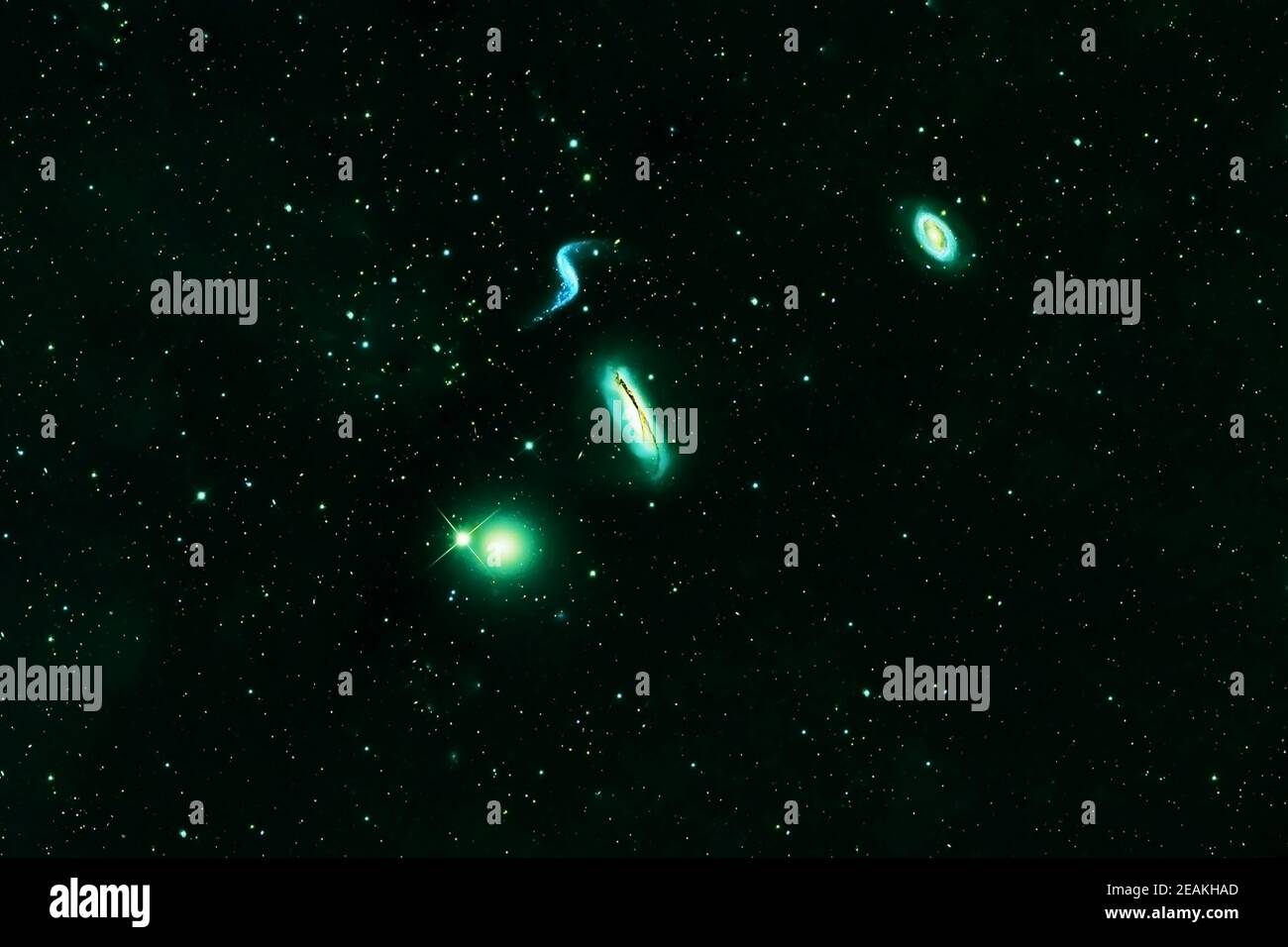 Green galaxies on a black background. Elements of this image were ...