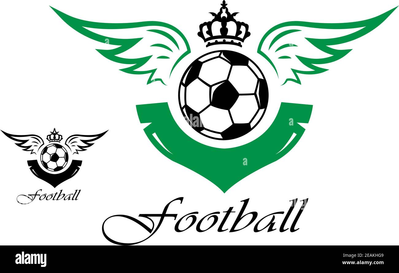 Football or soccer symbol with crown, wings and text for sports design ...