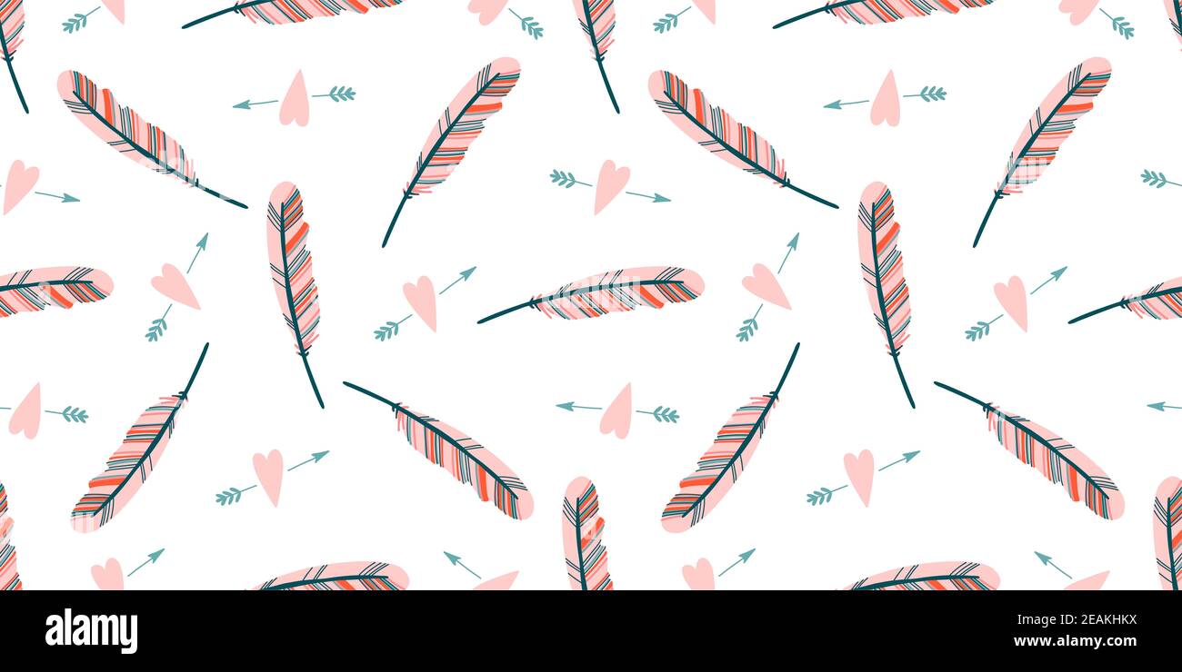 Cute love pattern. Feathers and hearts. Valentine's Day wrapping paper ...