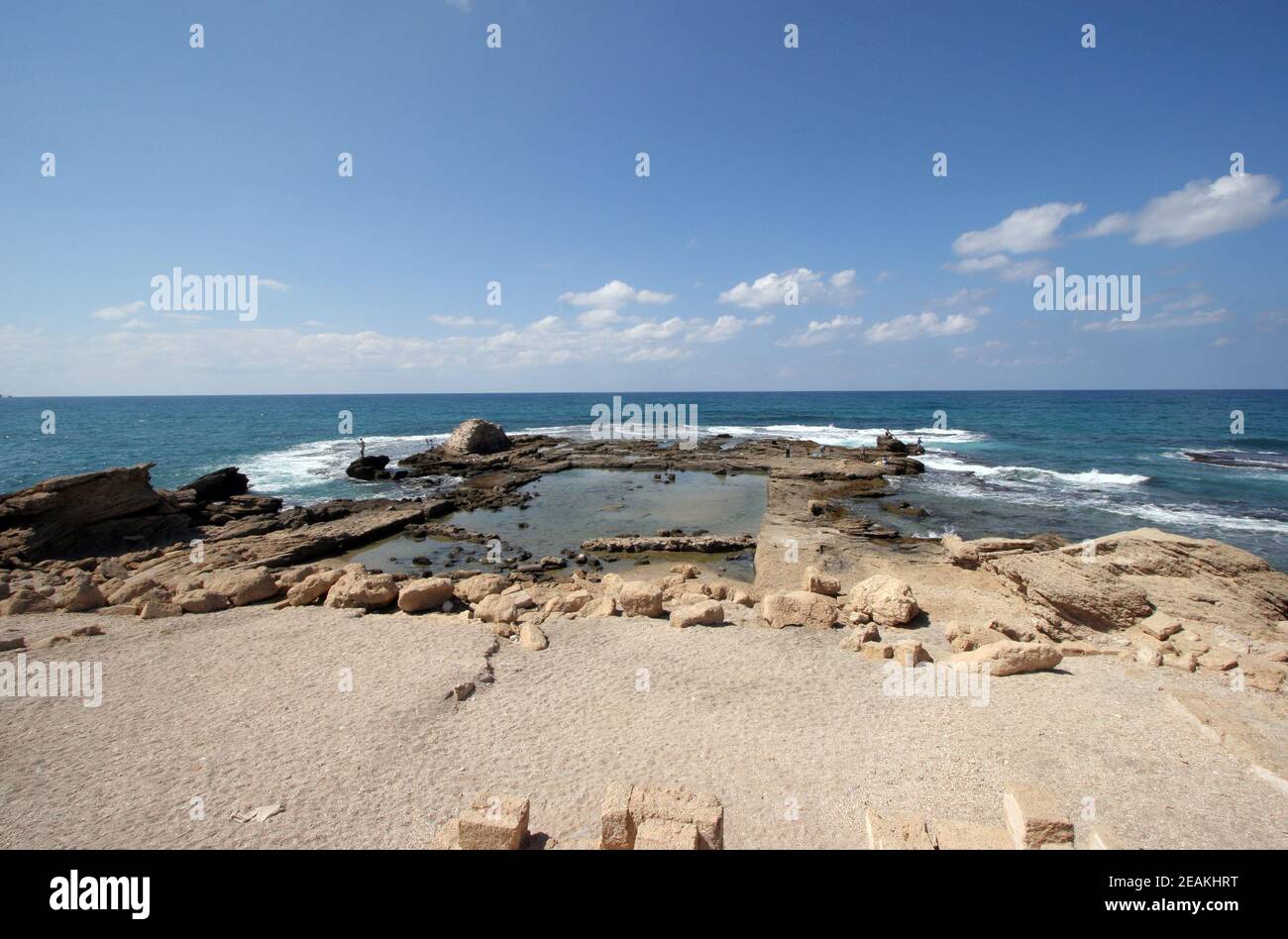 National park Caesarea on coast of Mediterranean sea in Israel Stock ...