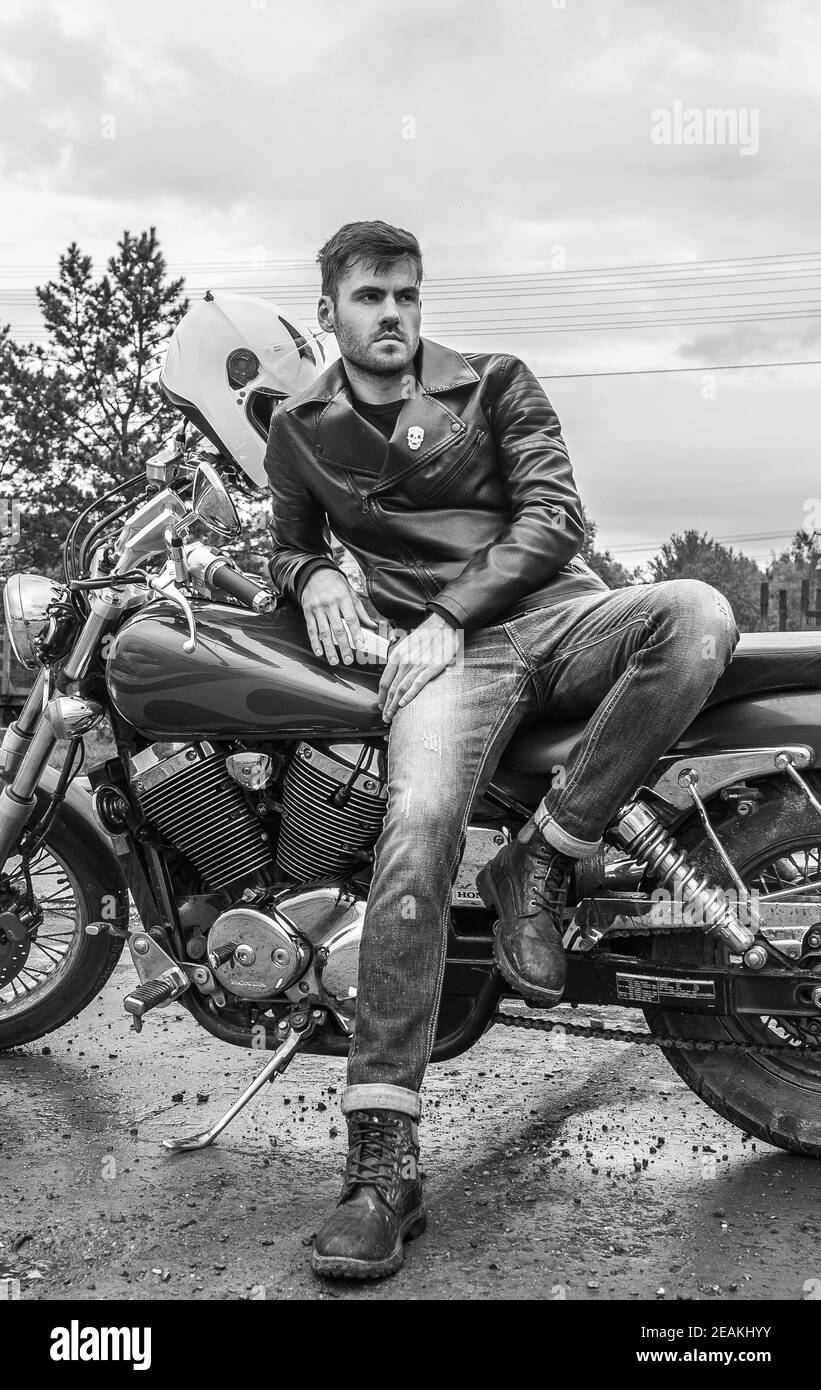 Biker on a motorcycle Black and White Stock Photos & Images - Alamy