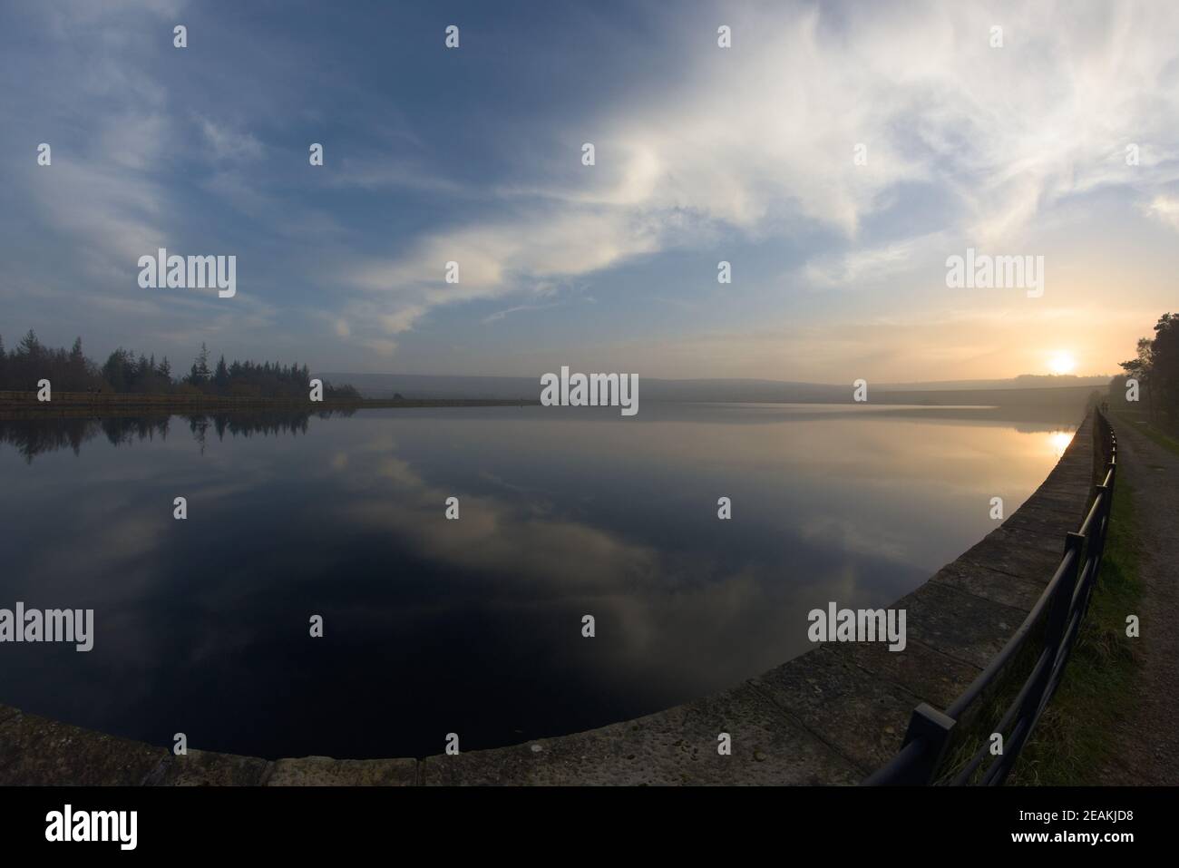 Super wide angle sunset at redmires reservoirs, fish eye perspective ...