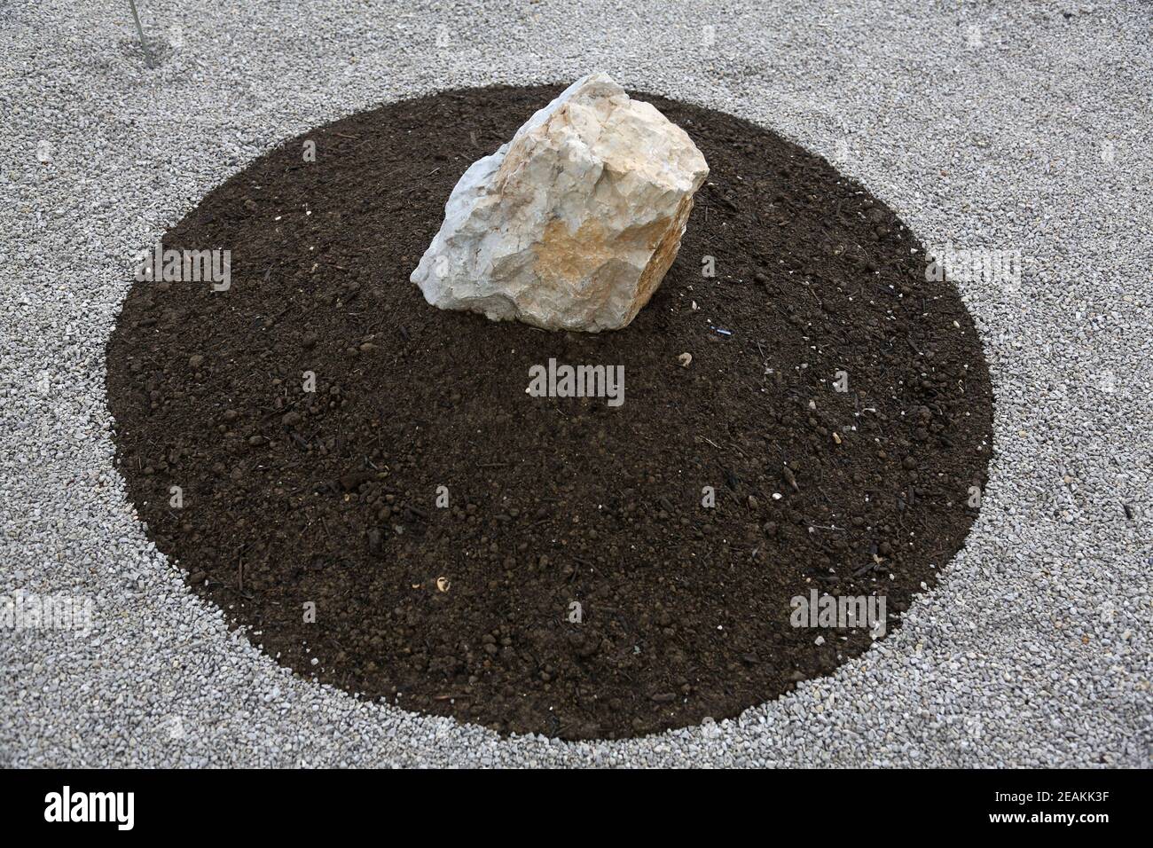 Garden design, with hard landscaping, using shaping, paving, rocks and ...