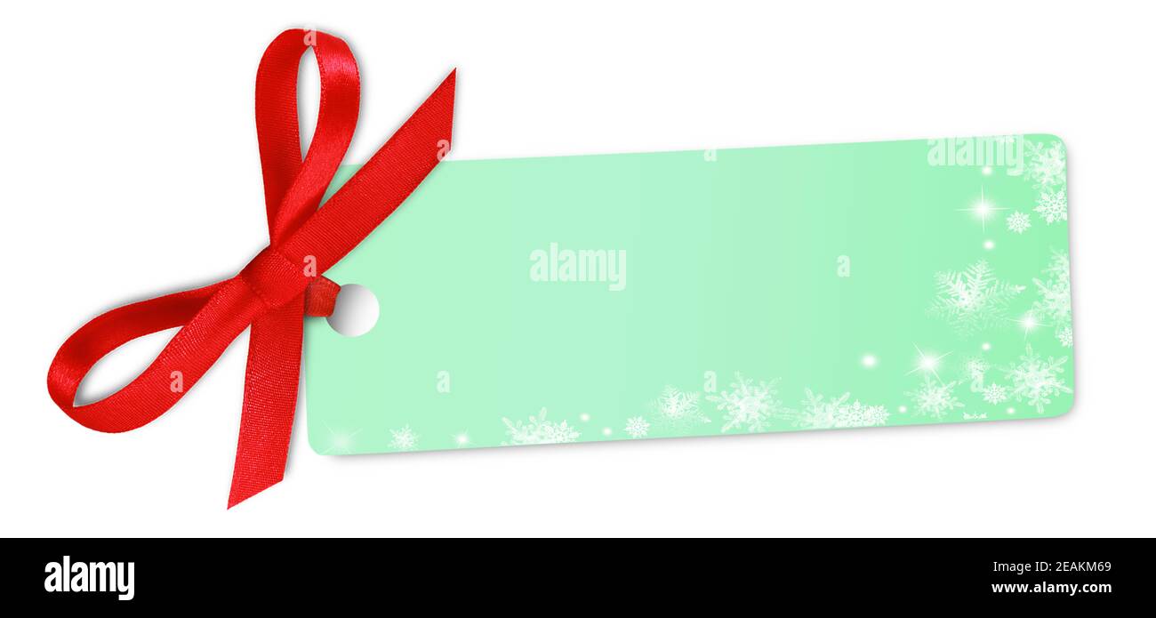 Gift card note with ribbon on isolated background Stock Photo - Alamy