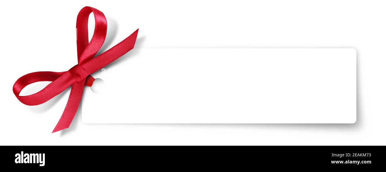 Gift card note with ribbon on isolated background Stock Photo - Alamy