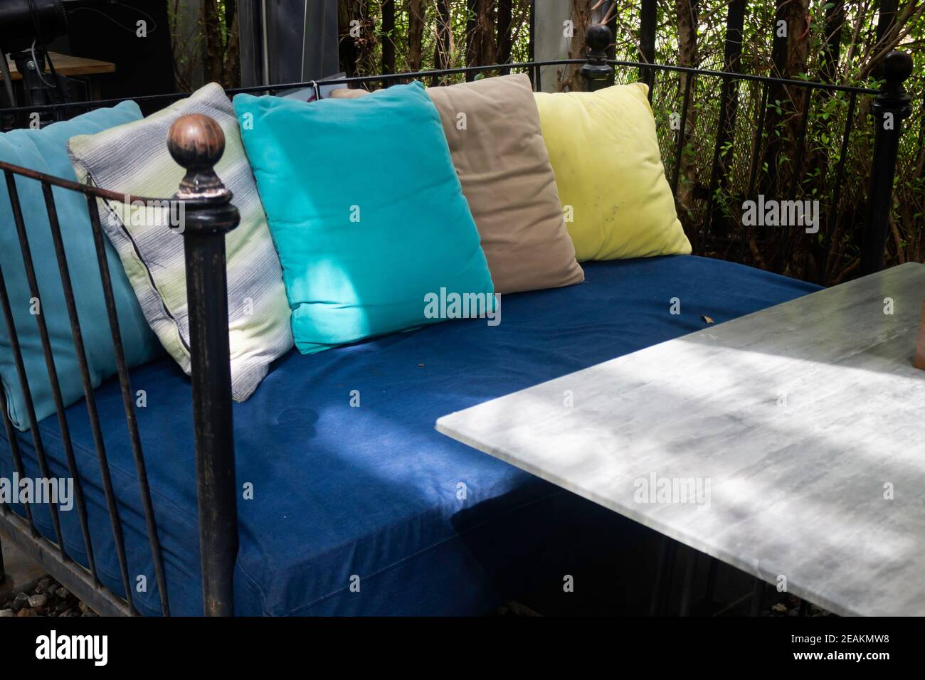 Garden seat and coffee table Stock Photo - Alamy
