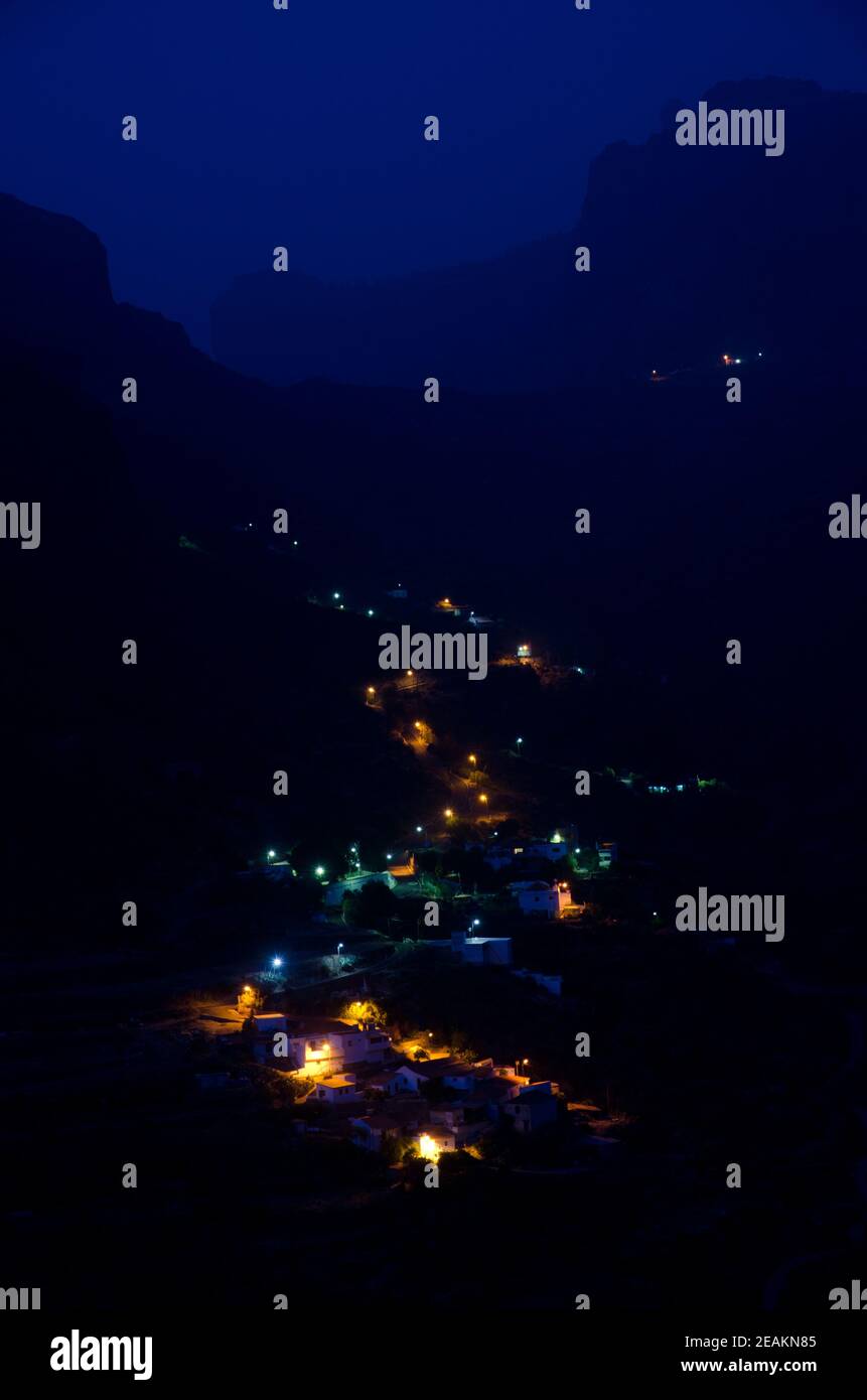 Village and ravine of El Juncal at night Stock Photo - Alamy