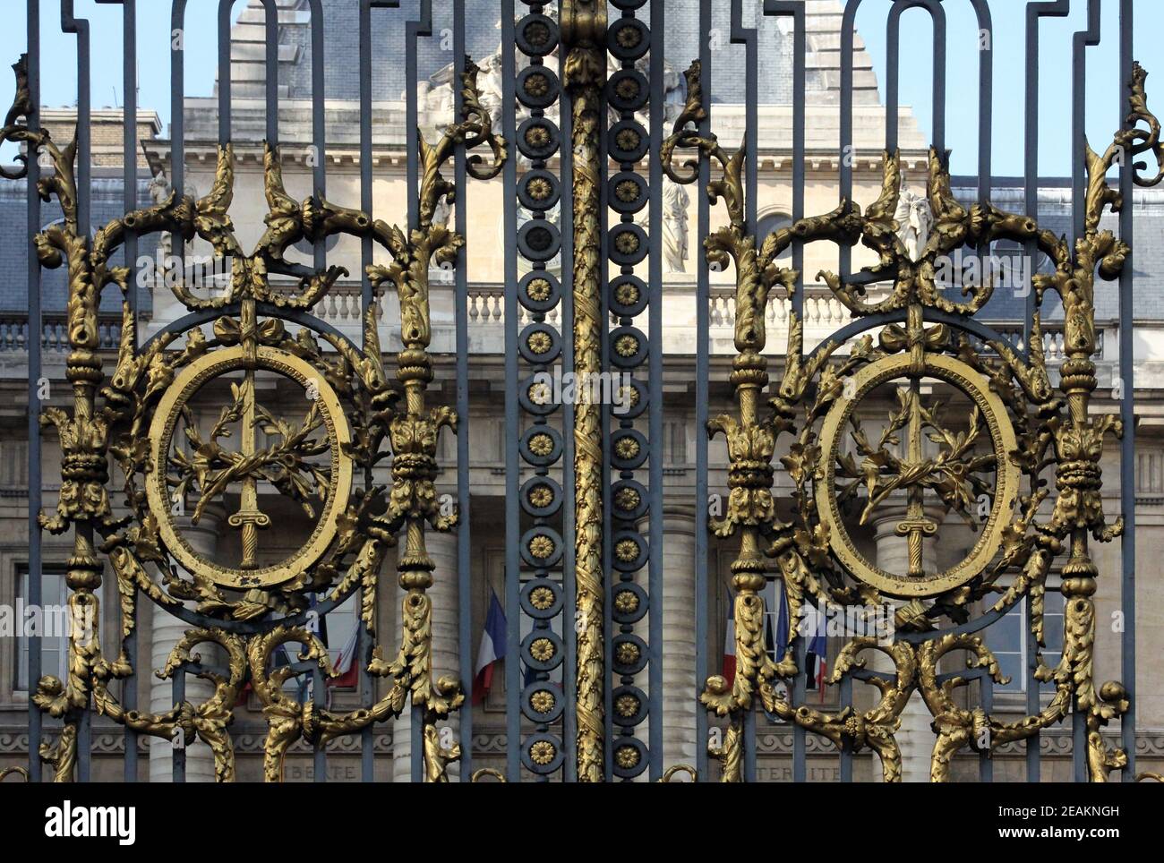 Detail of the golden gate at the justice palace in Paris Stock Photo ...