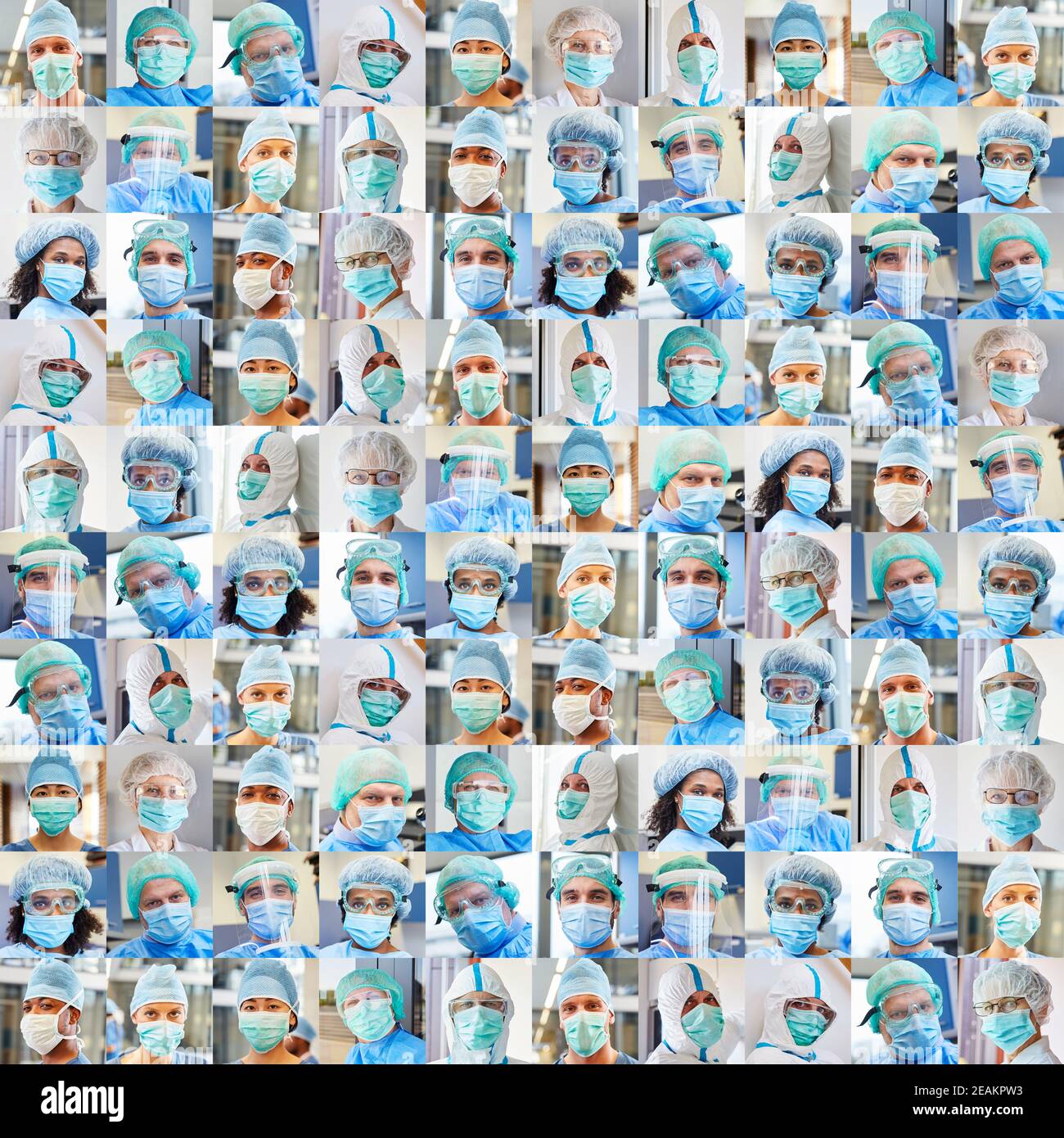 Portrait collage of doctors and nursing team with face mask during ...