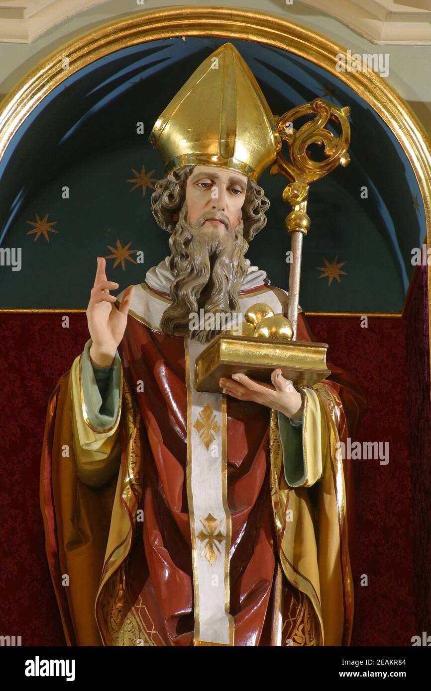 Saint Nicholas, statue on the main altar in the parish church of Saint ...