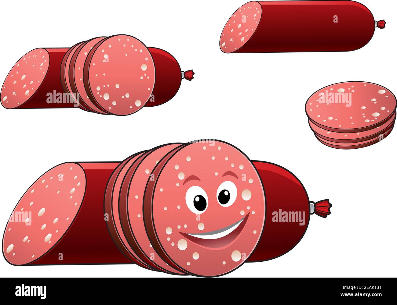 Cartoon sliced salami or pepperoni sausage with a happy smiling face ...