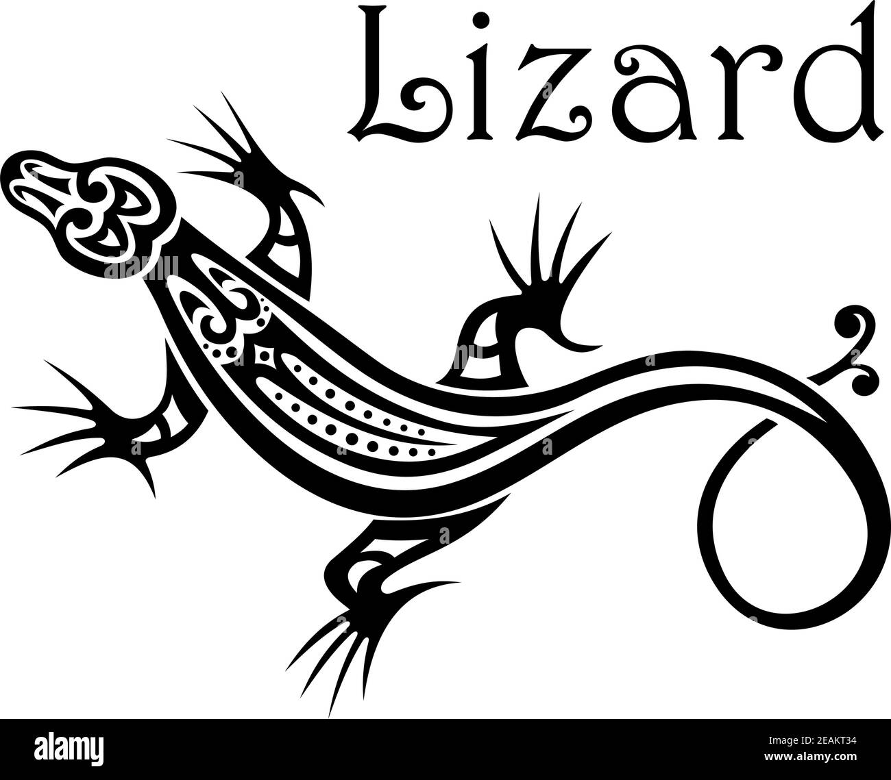 Stylized modern black and white calligraphic Lizard icon with a ...