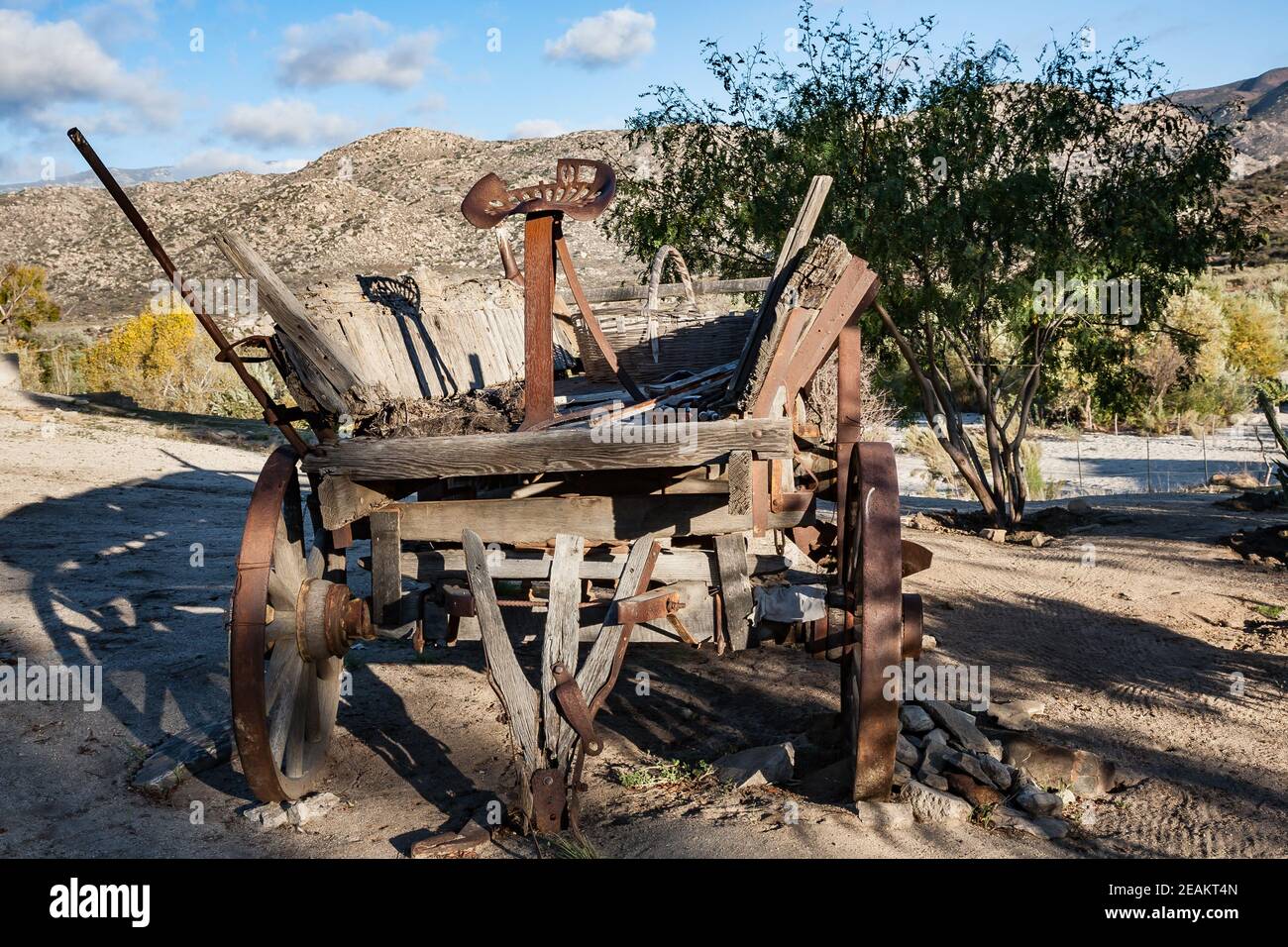 Scrappy old carriage wagon on a ranch in Baja California, Mexico Stock ...