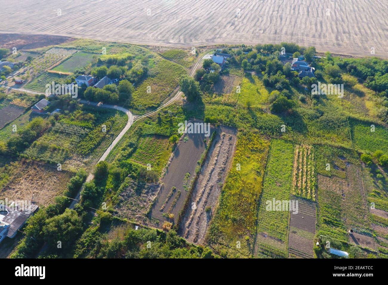 Top view of the village. One can see the roofs of the houses and Stock ...