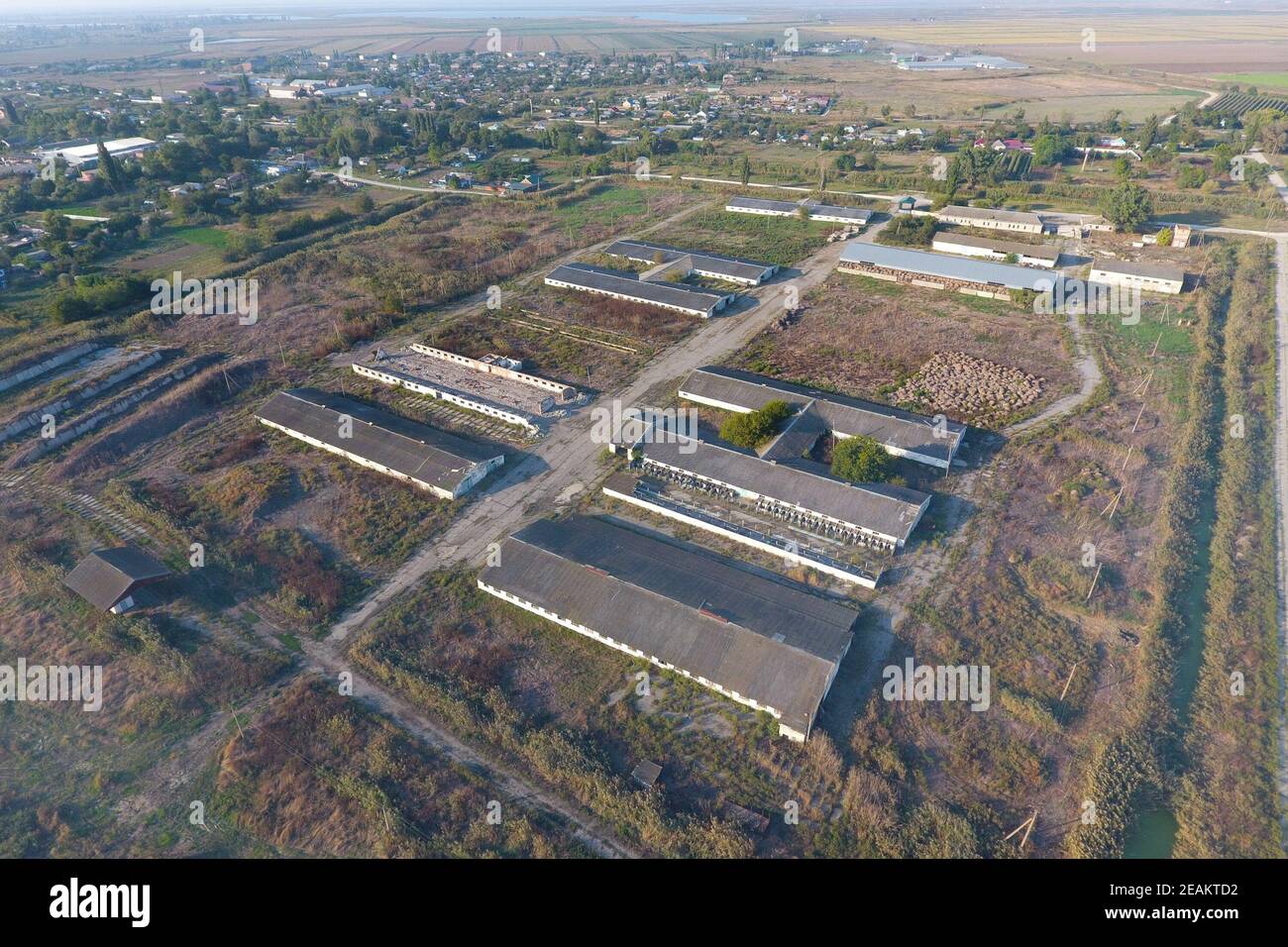 The building of an old farm for cattle. Top view of the farm. St Stock ...
