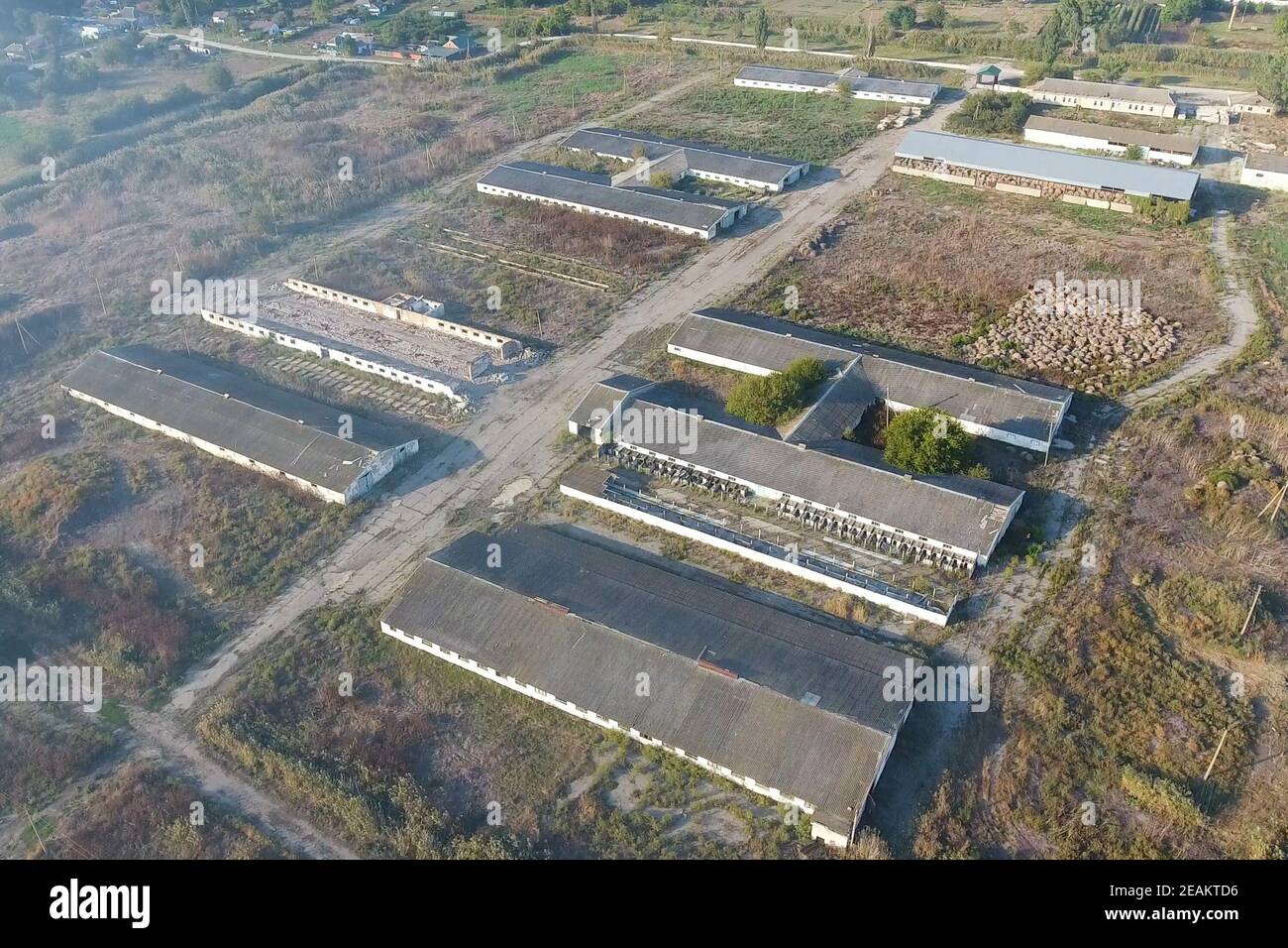The building of an old farm for cattle. Top view of the farm. St Stock ...