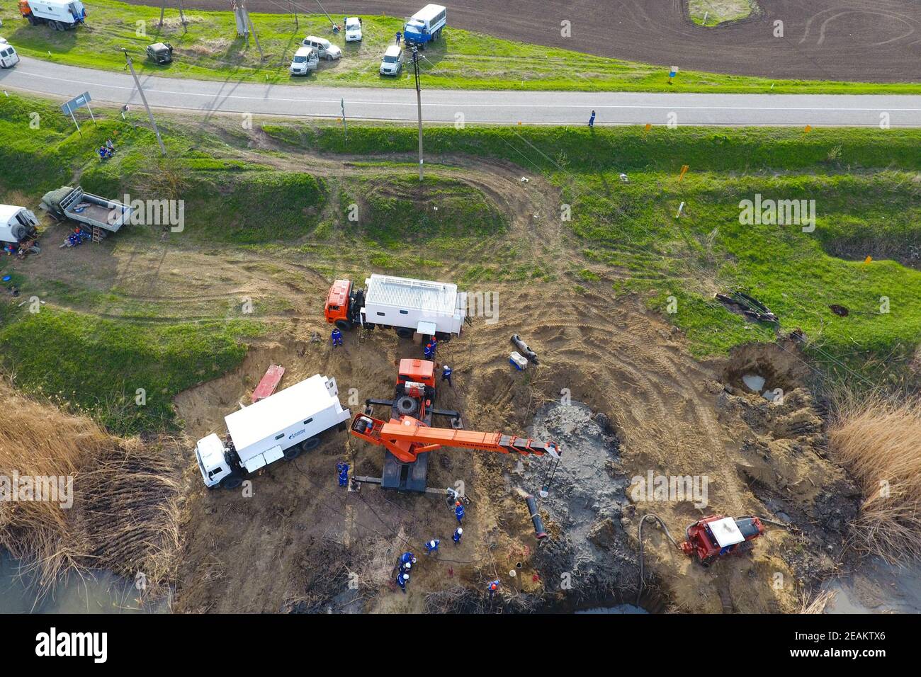 Repair of the gas pipeline section passing through the water channel ...