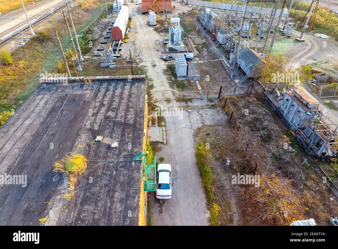 Construction of a transformer substation near the railway Stock Photo ...