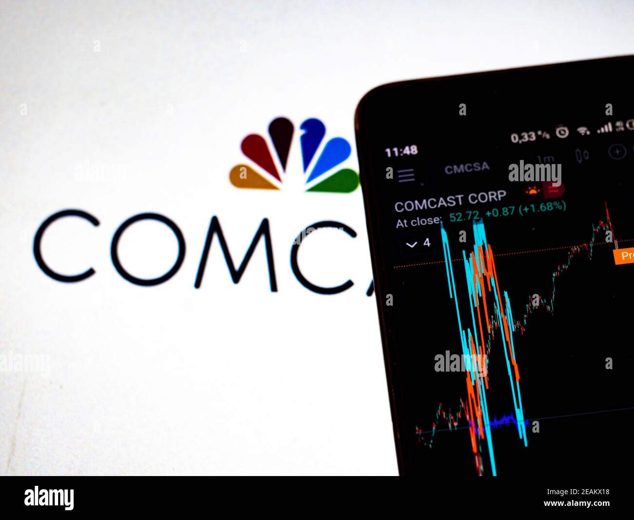 In this photo illustration the stock market information of Comcast ...